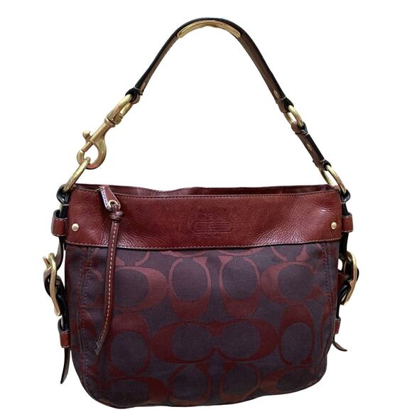 Coach | Bags | Coach Wine Burgundy Signature Canvas Zoe Hobo Shoulder ...